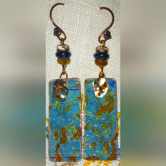 Jewelry | Copper Stamped Patina Embossed Rectangular Earrings With ...